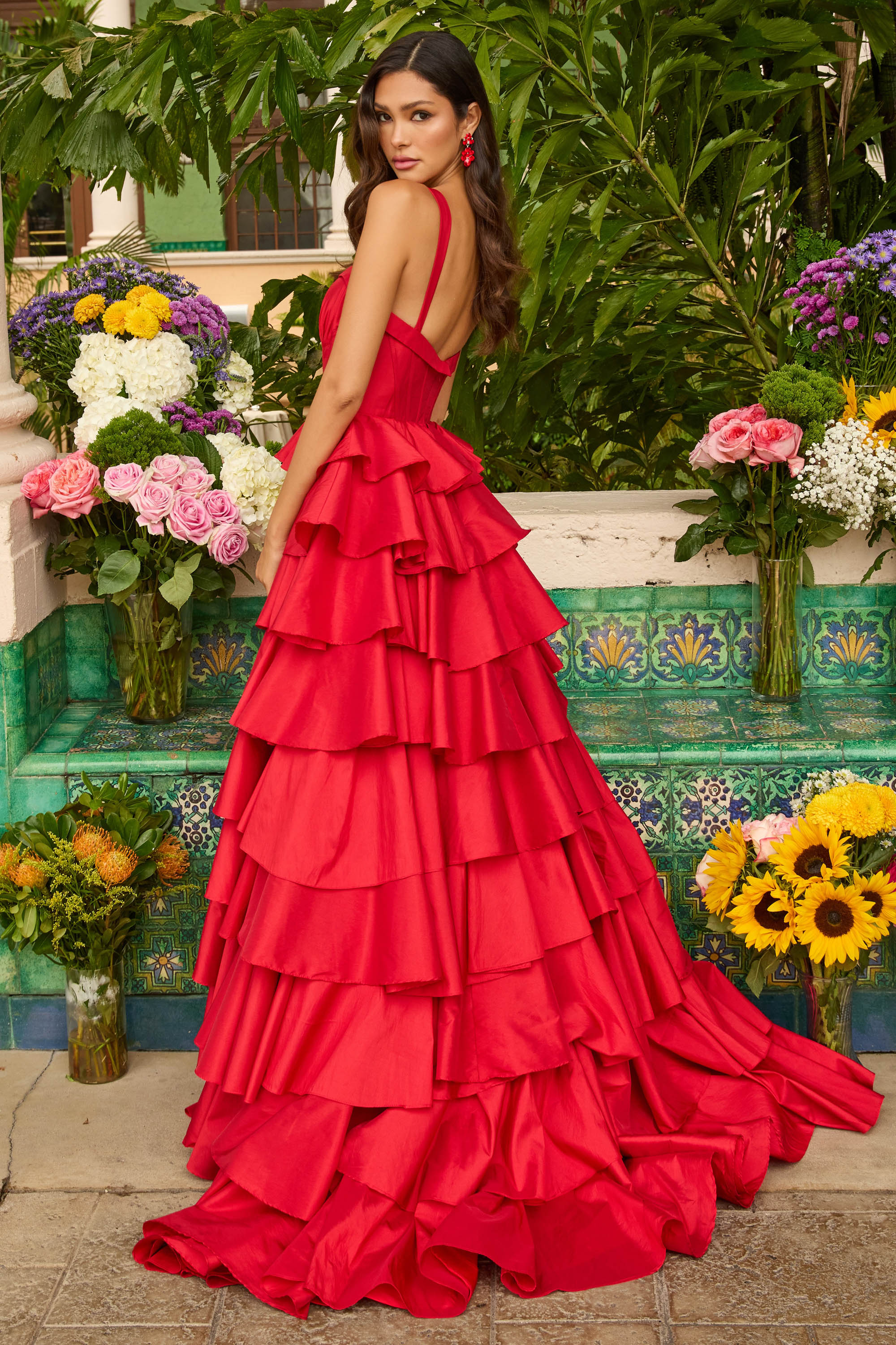 Ava Presley 42234 Red Ball Gown with Ruffle Skirt