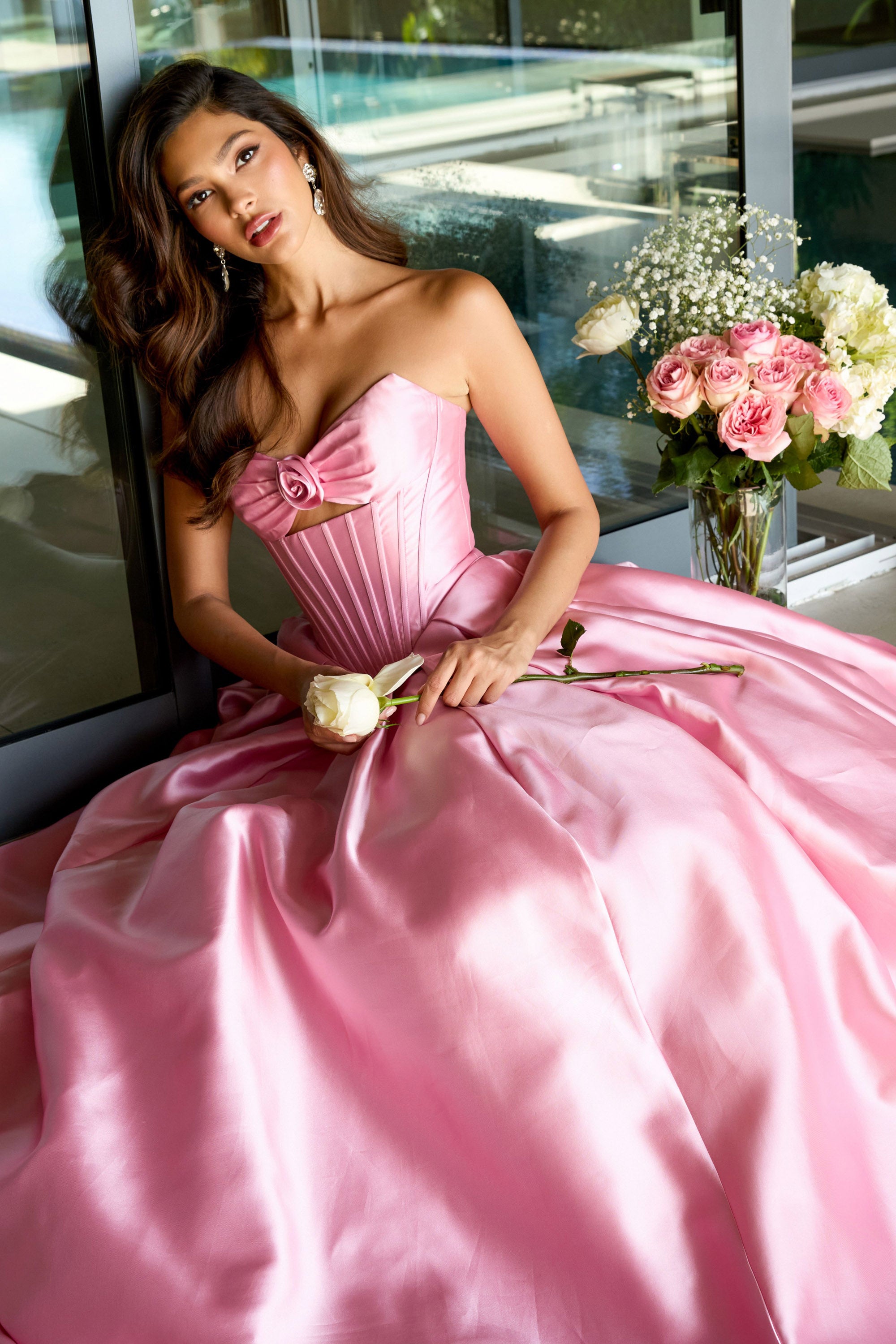 Ava Presley 47223 Pink Satin Floral Ball Gown